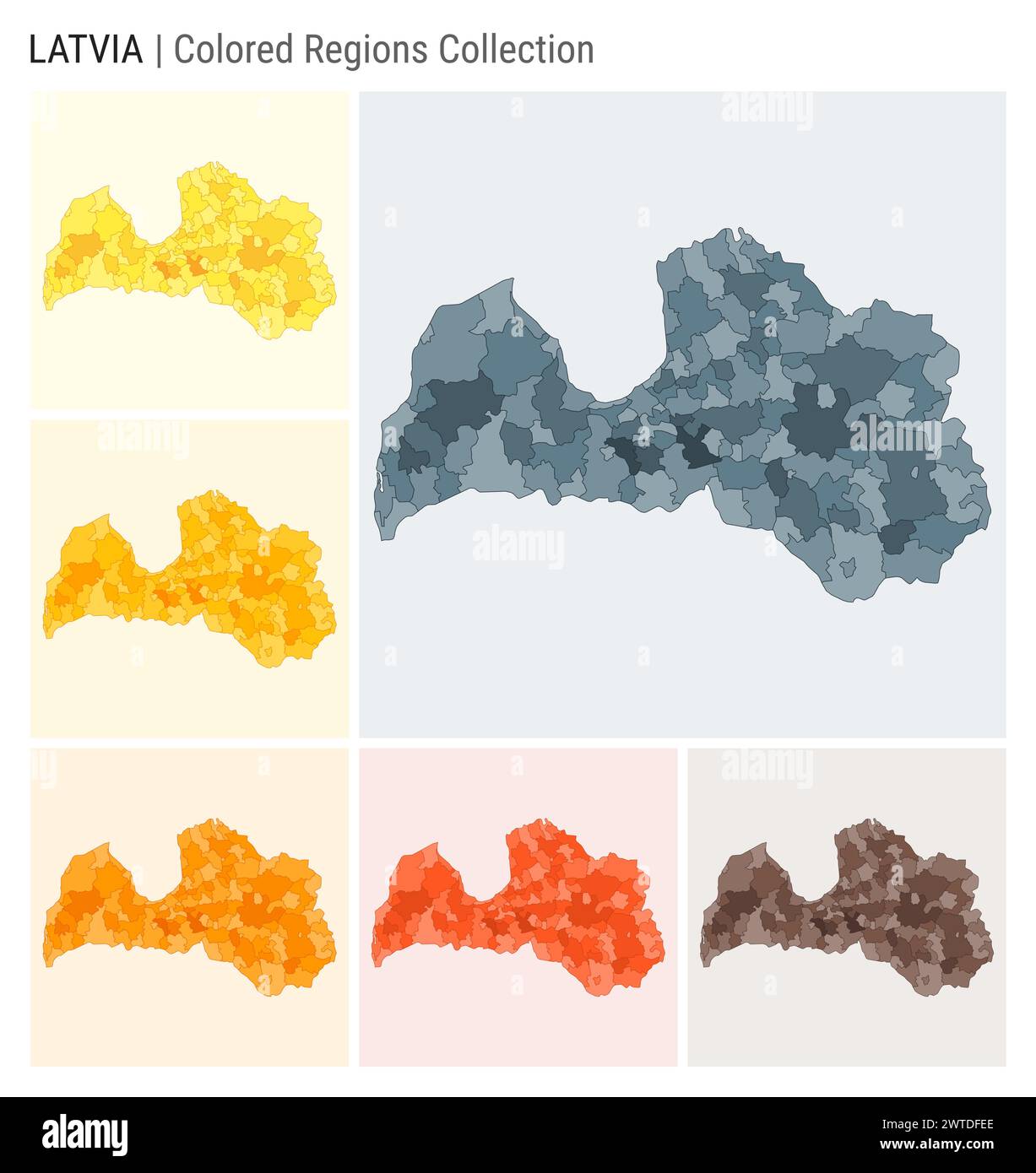 Latvia map collection. Country shape with colored regions. Blue Grey ...