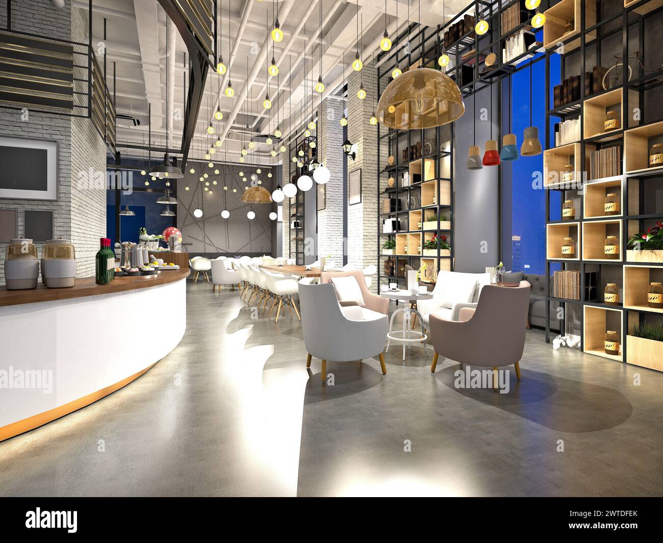 3d render modern coffee shop Stock Photo - Alamy