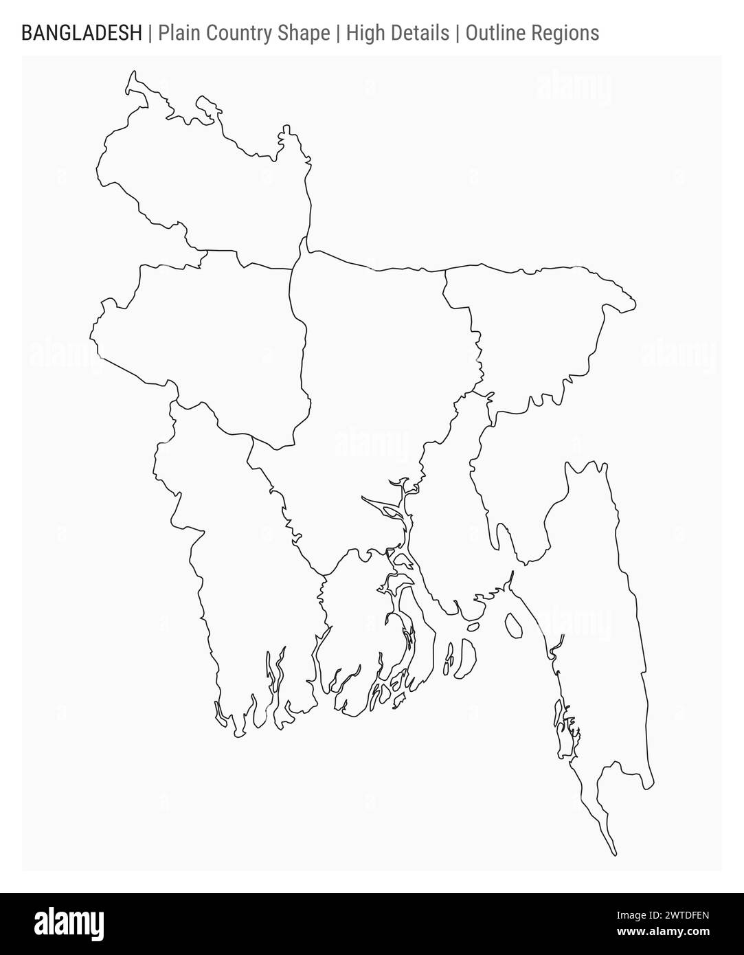 Bangladesh plain country map. High details. Outline regions style ...