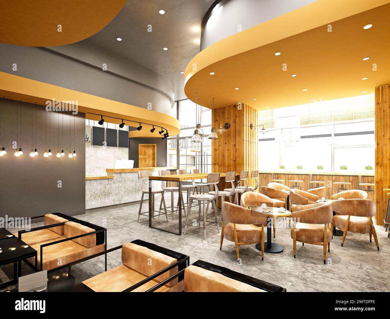 3d render modern coffee shop Stock Photo - Alamy