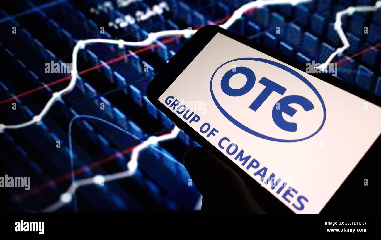 Konskie, Poland - March 16, 2024: OTE Group company logo displayed on ...