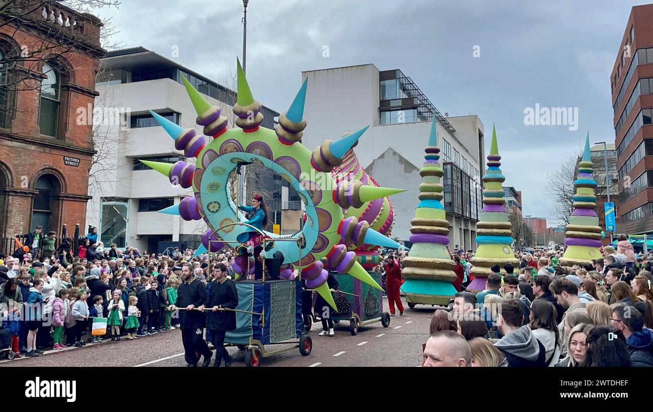 Performers take part in the St Patrick's Day Parade in Belfast. Picture ...