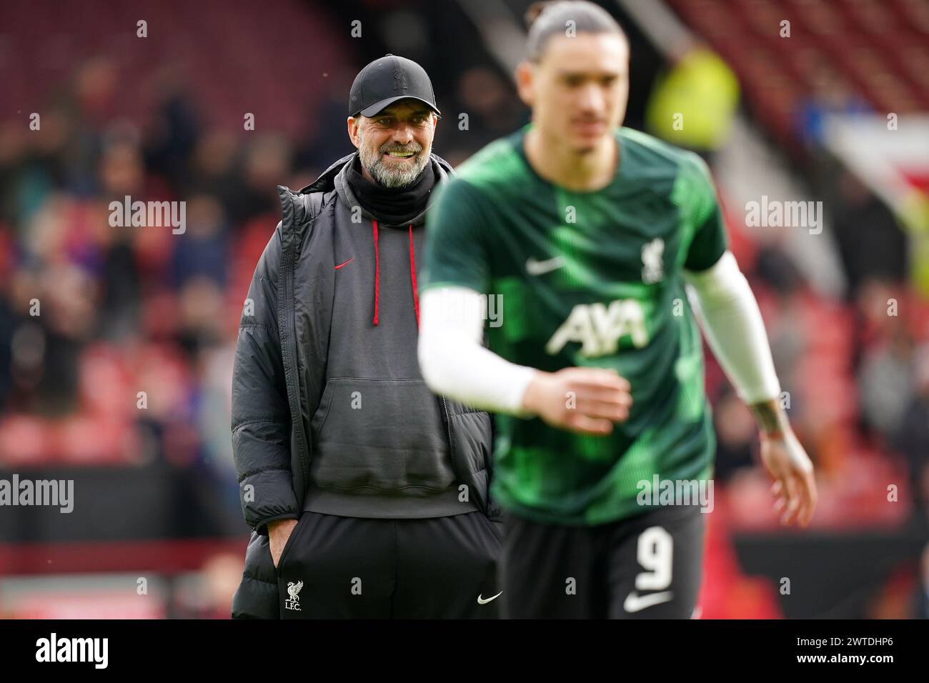 Liverpool manager Jurgen Klopp watches the warm up ahead of the ...