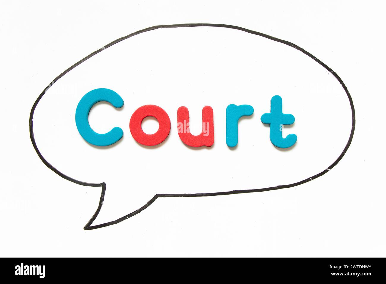 Alphabet letter with word court in black line hand drawing as bubble ...