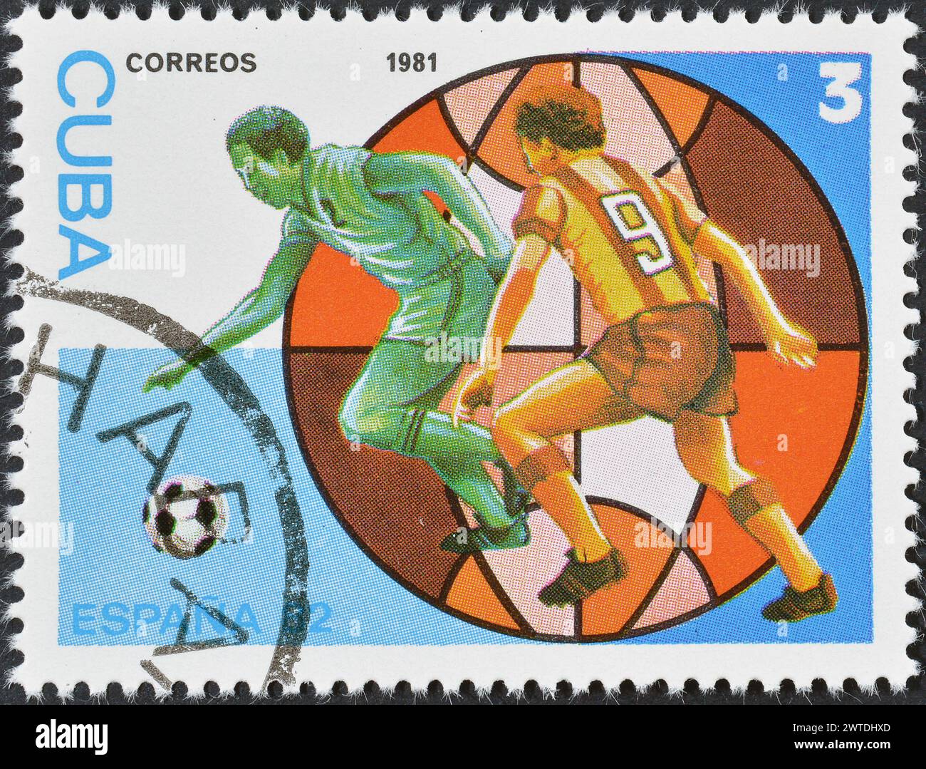 Cancelled postage stamp printed by Cuba, that shows Football, FIFA ...