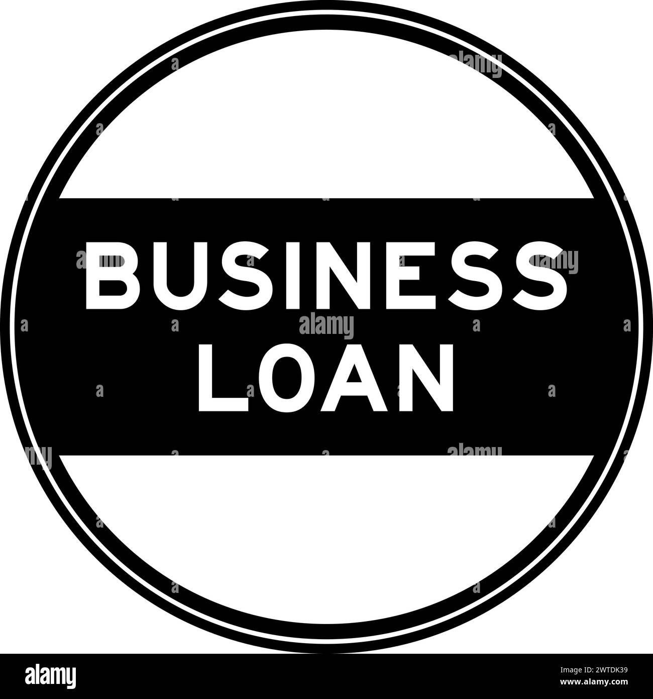 Black color round seal sticker in word business loan on white ...