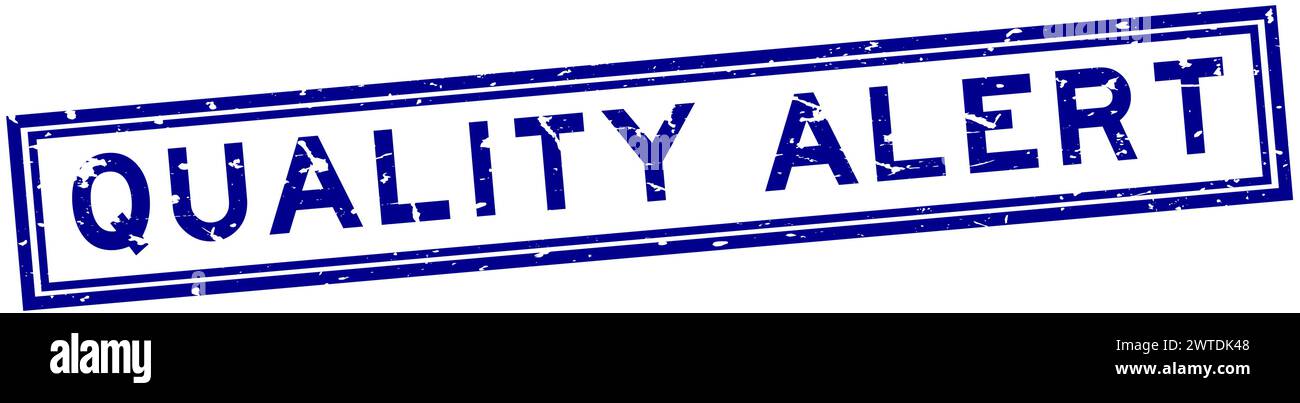 Grunge blue quality alert word square rubber seal stamp on white ...