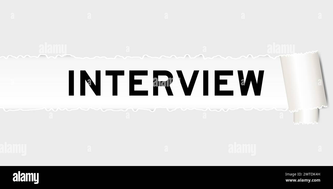 Ripped gray paper background that have word interview under torn part ...
