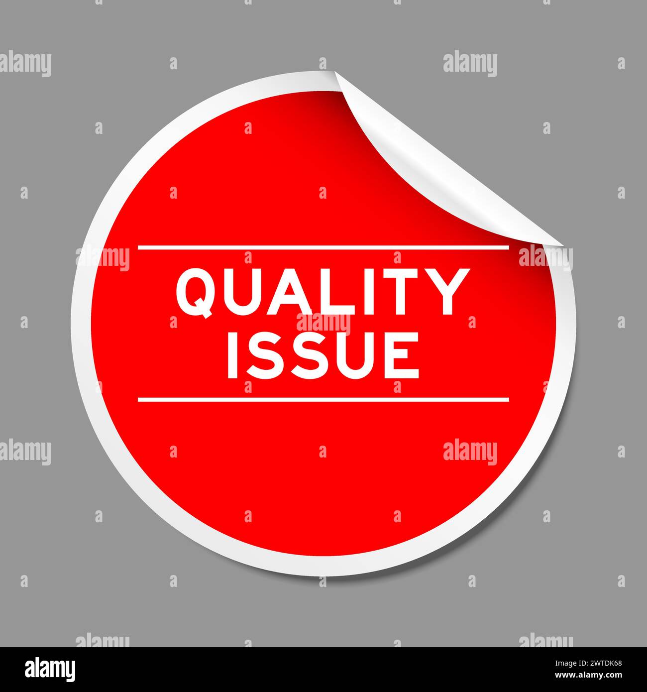 Red Color Peel Sticker Label With Word Quality Issue On Gray Background
