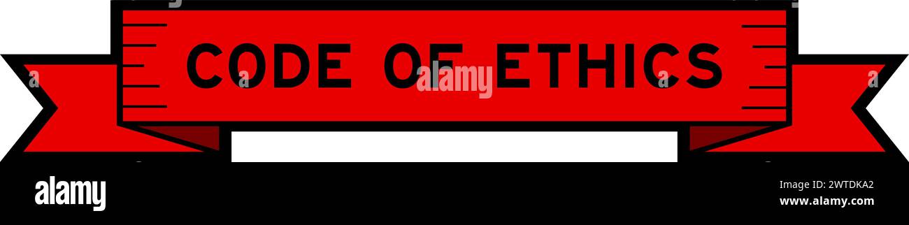 Ribbon label banner with word code of ethics in red color on white ...