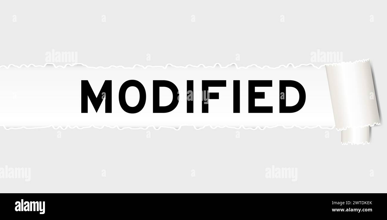 Ripped gray paper background that have word modified under torn part ...