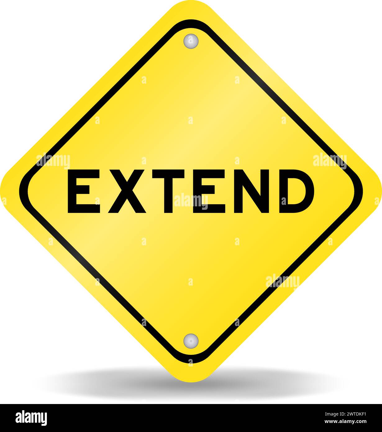 Yellow color transportation sign with word extend on white background ...