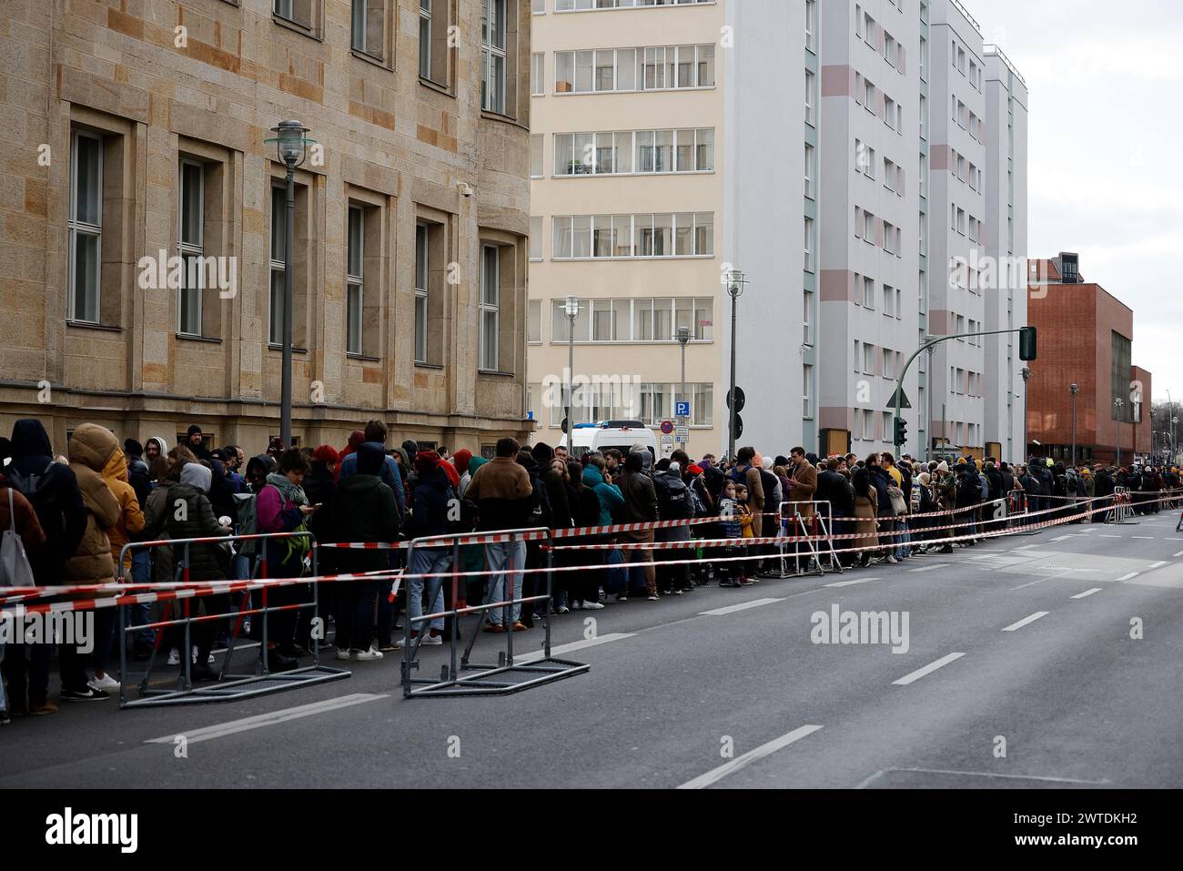 Berlin, Germany. 17th Mar, 2024. People queue outside the Russian ...