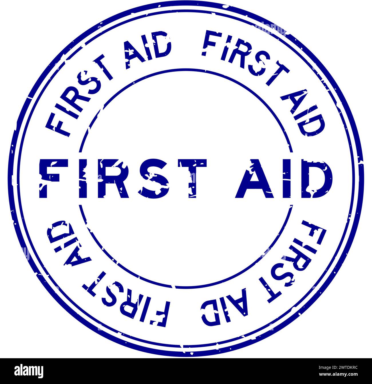 Grunge blue first aid word round rubber seal stamp on white background ...