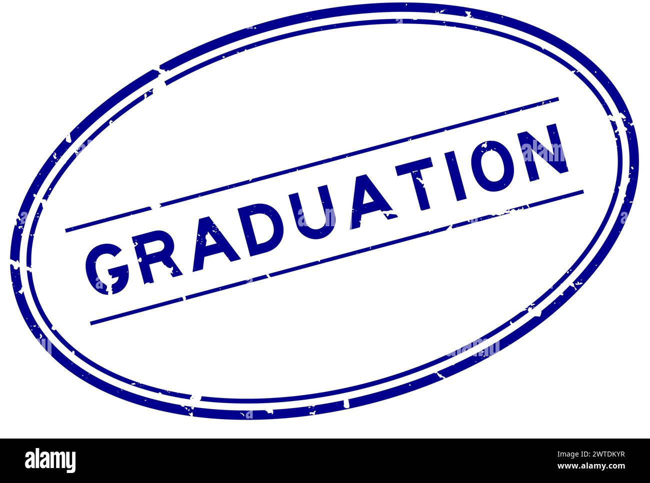 Grunge blue graduation word oval rubber seal stamp on white background ...