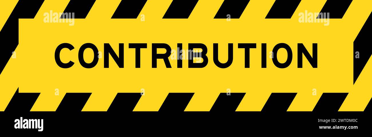 Yellow and black color with line striped label banner with word ...