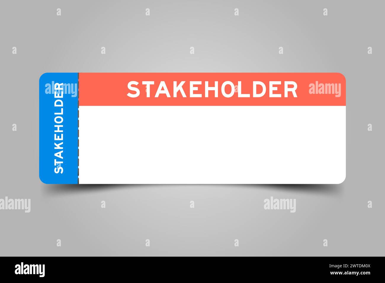 Blue and orange color ticket with word stakeholder and white copy space ...