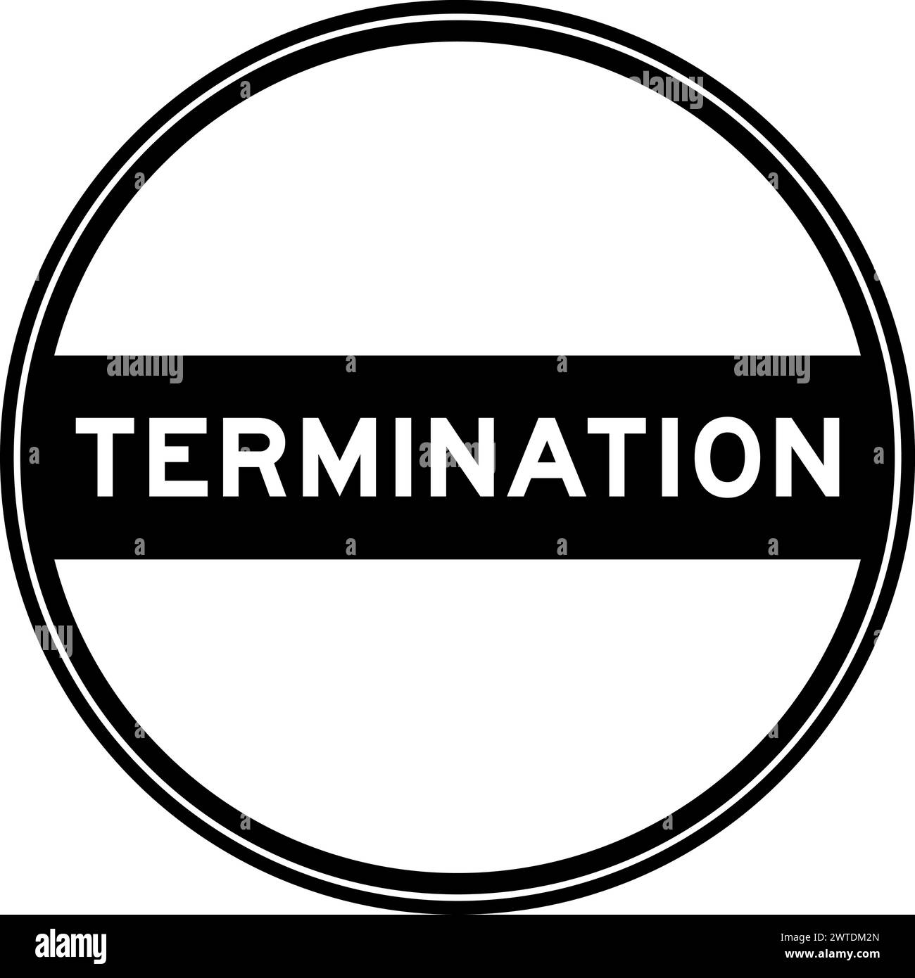 Black color round seal sticker in word termination on white background ...