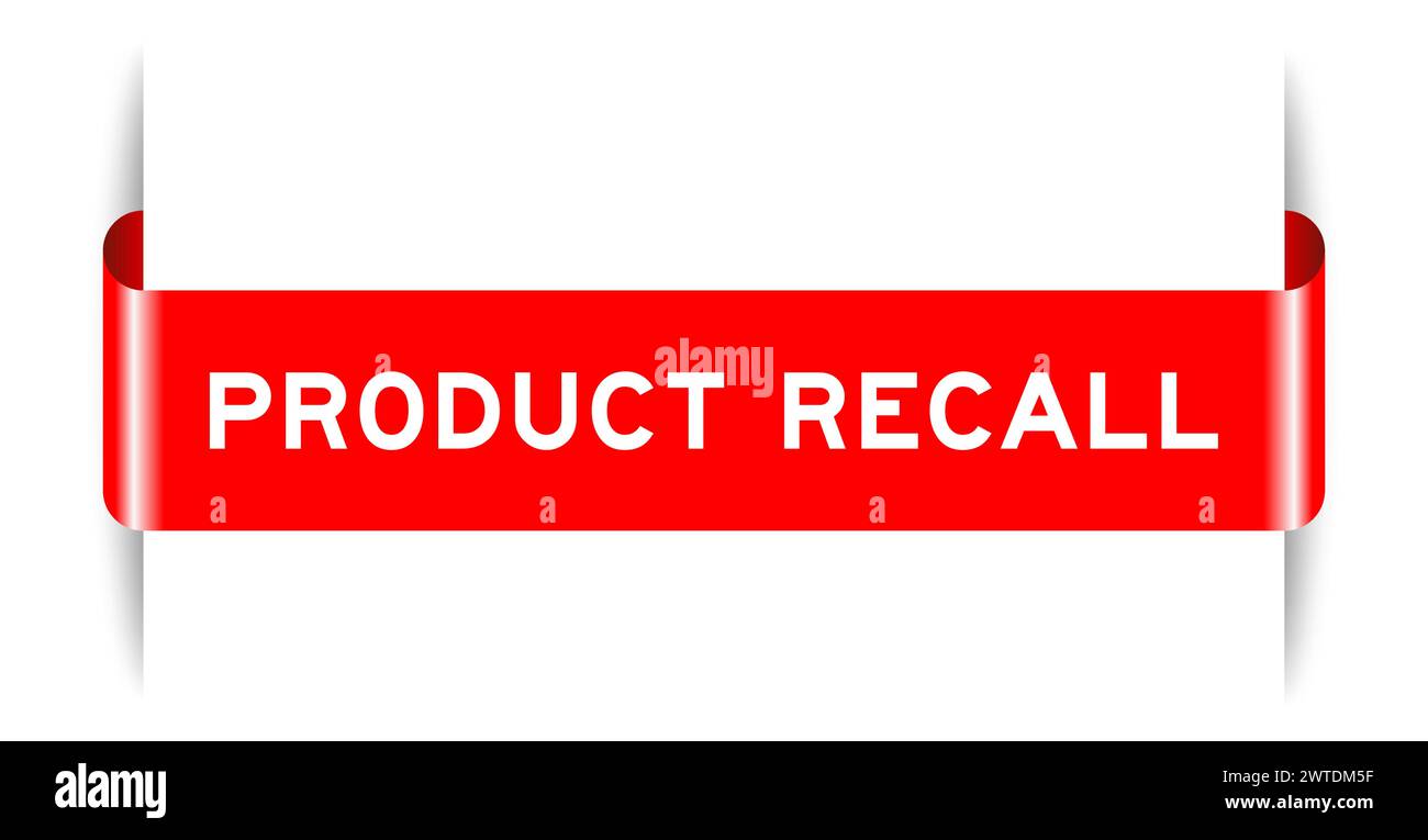 Red color inserted label banner with word product recall on white ...