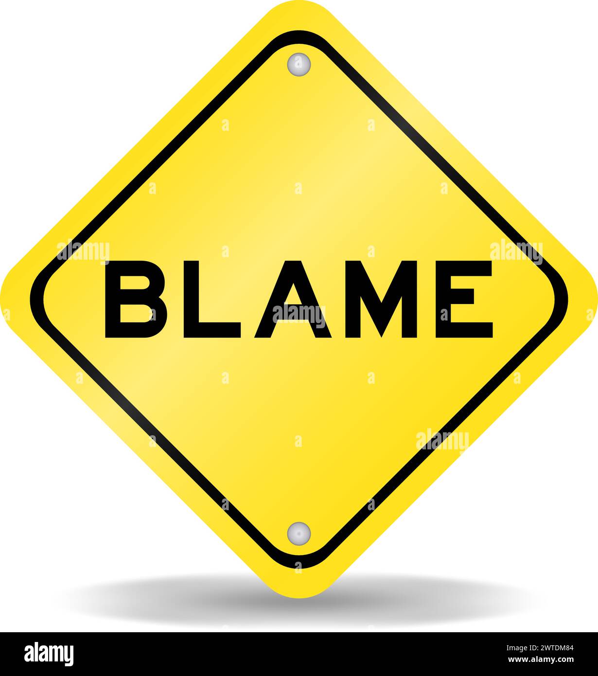 Yellow color transportation sign with word blame on white background ...