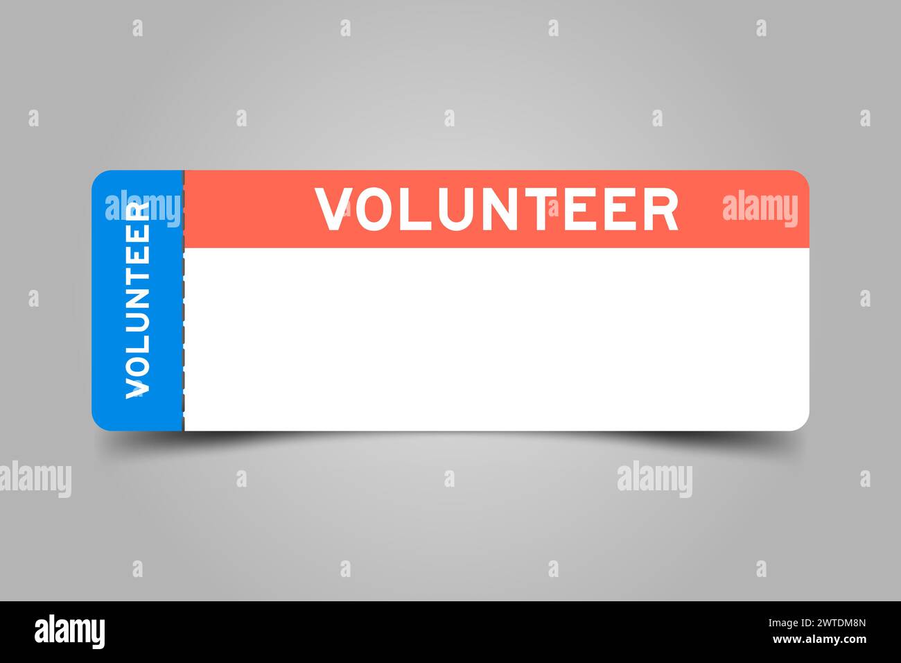 Blue and orange color ticket with word volunteer and white copy space ...