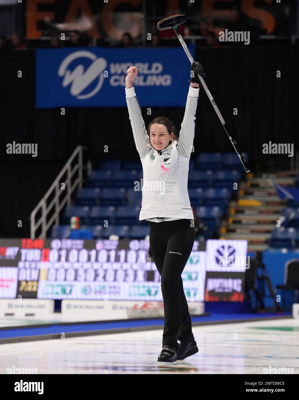 New Zealand's skip Jessica Smith reacts to her winning shot after ...