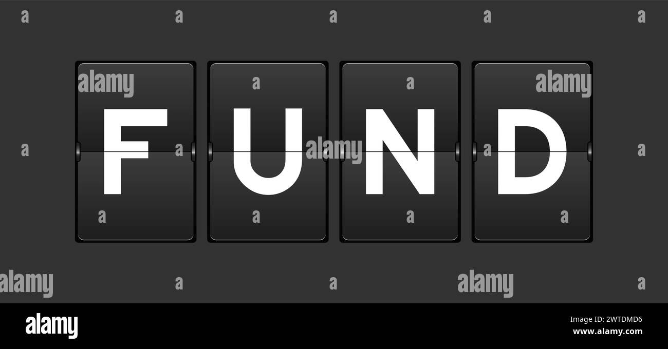 Black color analog flip board with word fund on gray background Stock ...