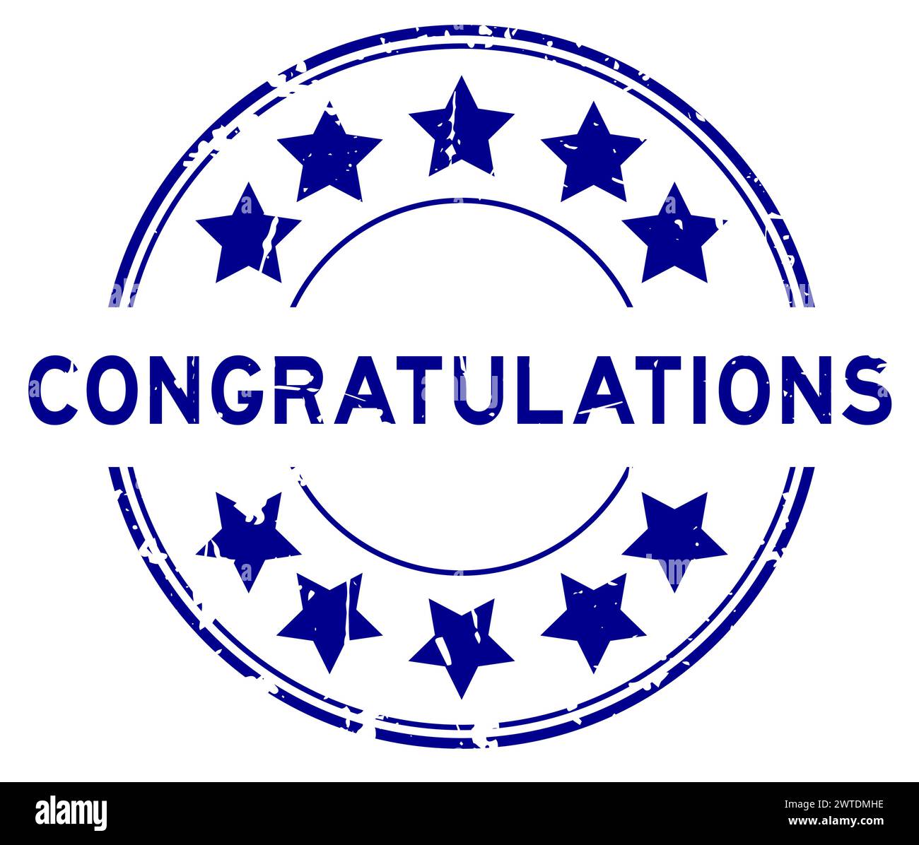 Grunge blue congratulations word round rubber seal stamp on white ...