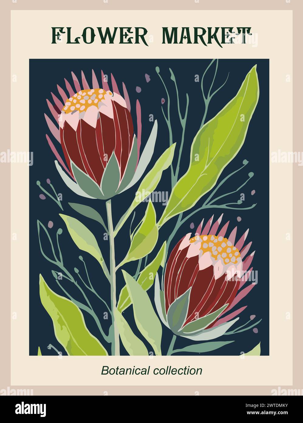 Abstract Flower Market Protea vector art poster Stock Vector Image ...
