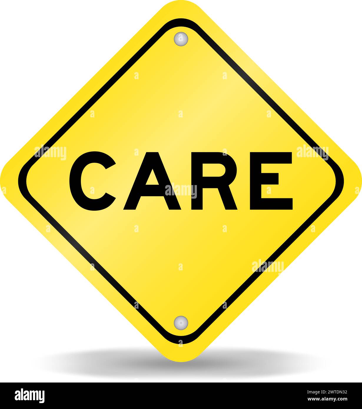 Yellow color transportation sign with word care on white background ...
