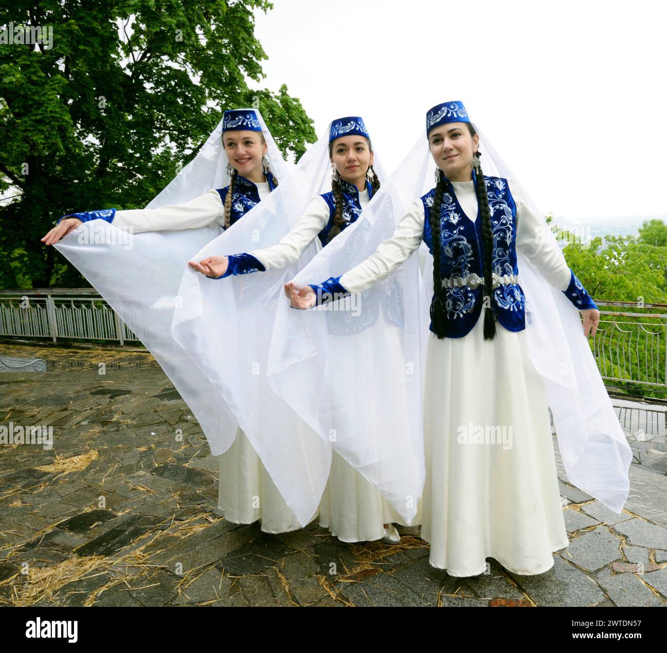 Crimean tartar girls dancers in a native costumes performing national ...