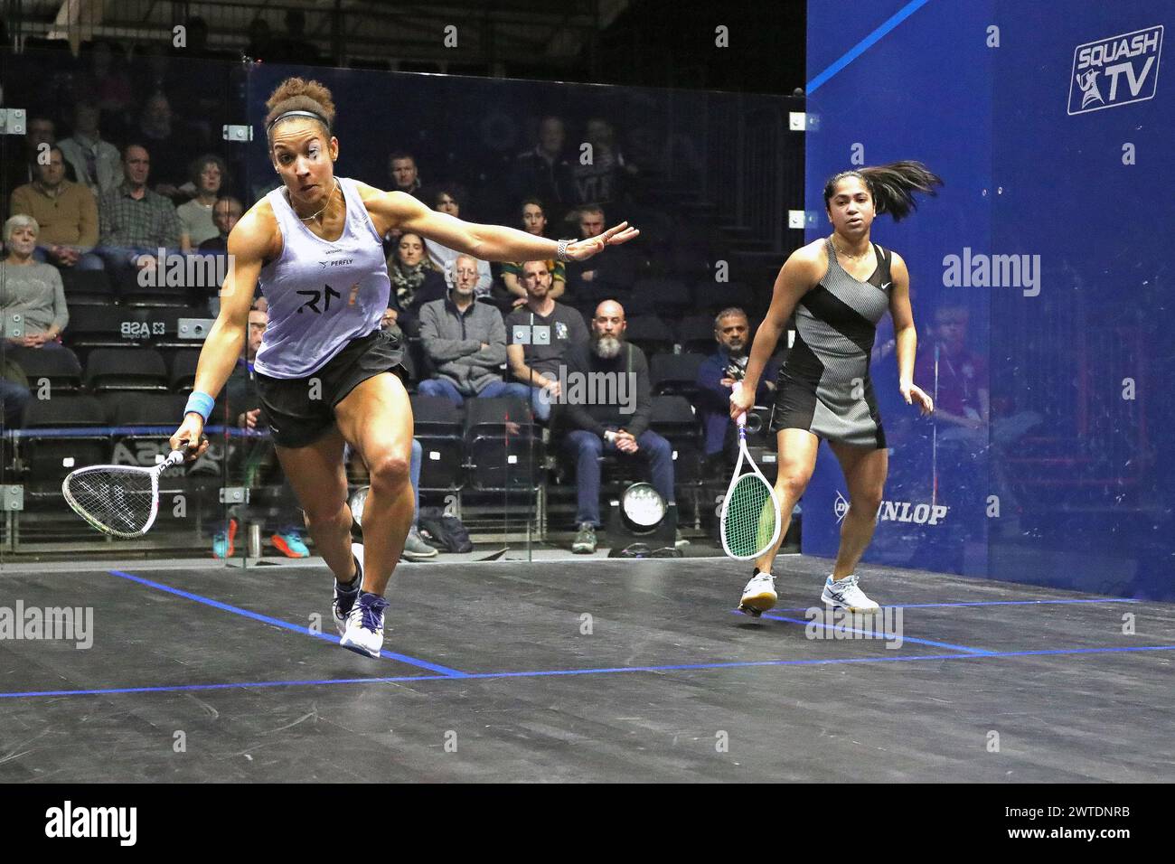 Melissa Alves (Fra) v Akanksha Salunkhe (Ind) during the Optasia Squash ...