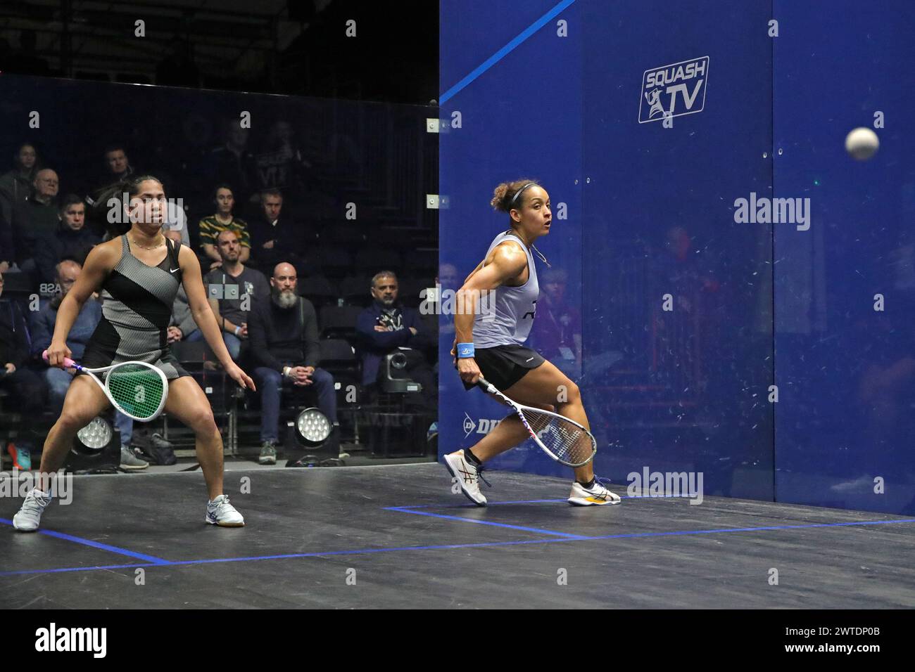 Melissa Alves (Fra) v Akanksha Salunkhe (Ind) during the Optasia Squash ...