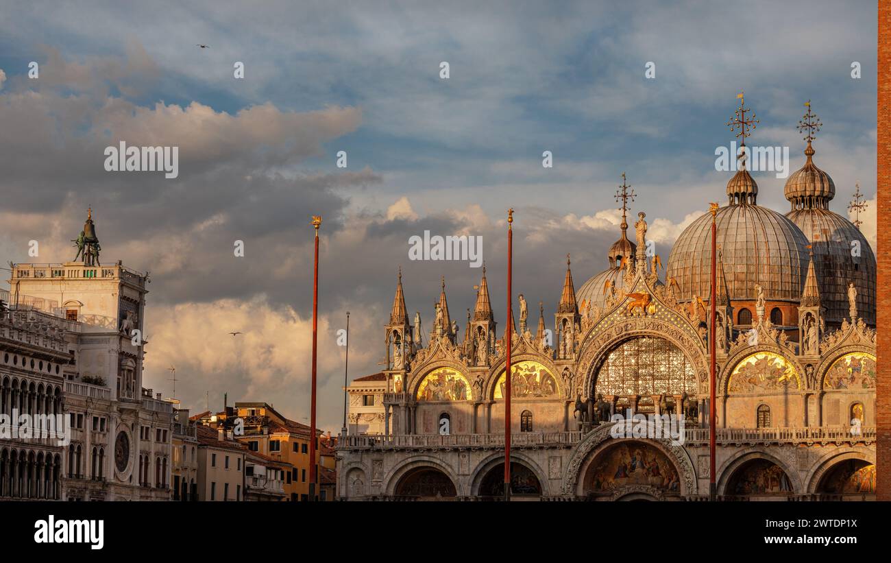 Saint Mark Square famous landmarks in Venice at sunset Stock Photo - Alamy