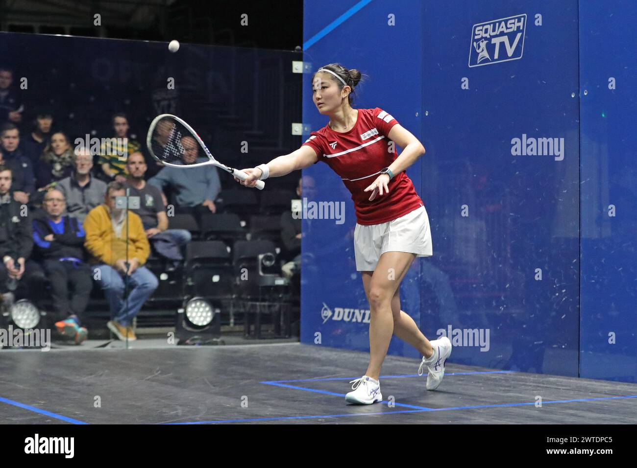 Satomi Watanabe (Jpn) in action during the Optasia Squash Championships ...