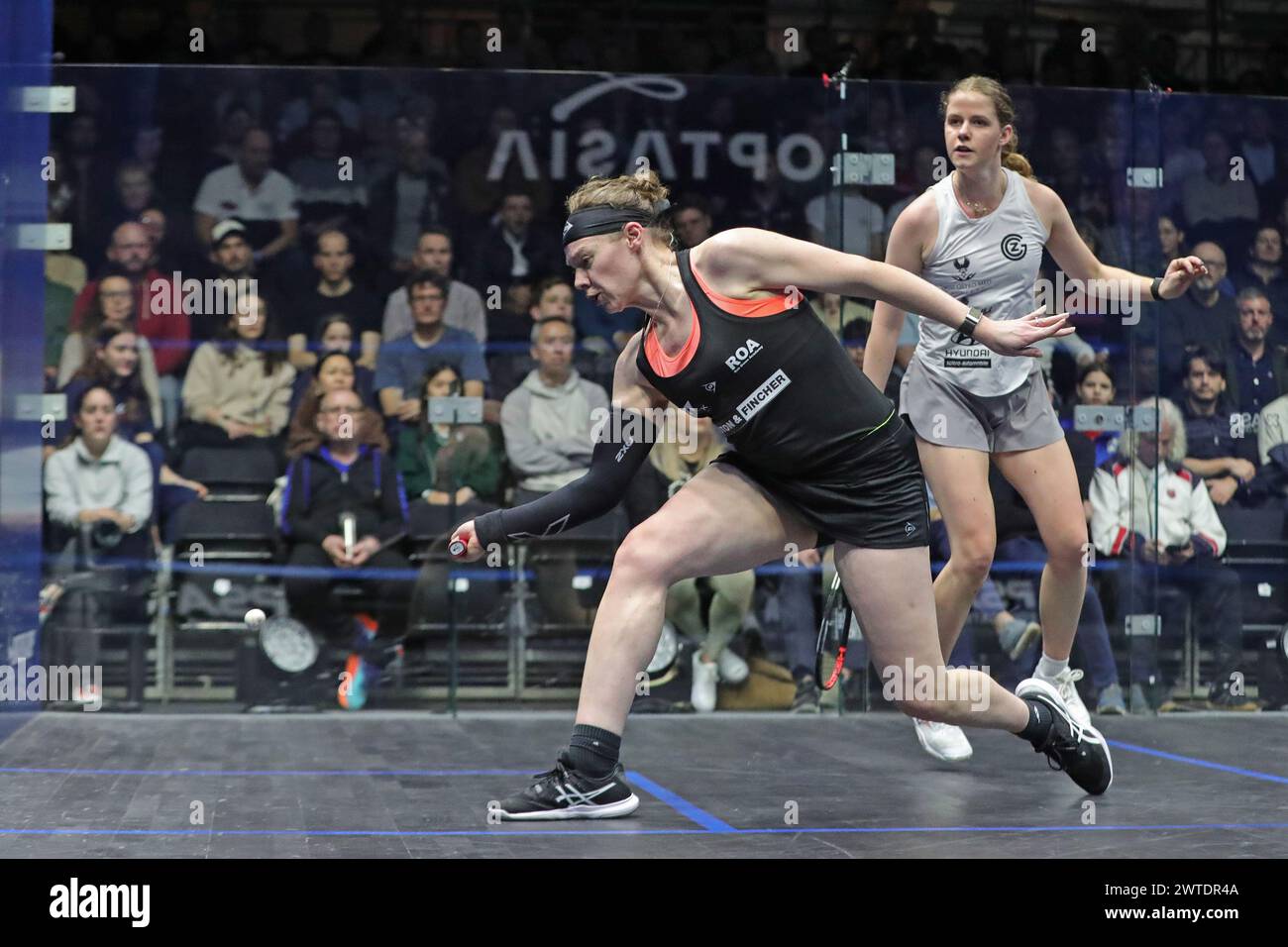 Sarah-Jane Perry (Eng) in action against Cindy Merlo (Sui) during the ...