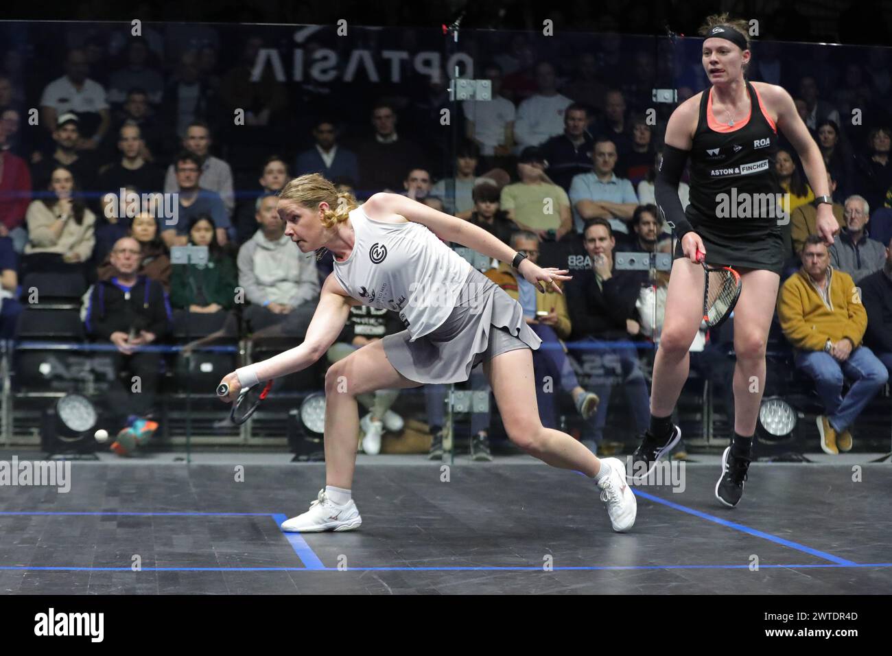 Cindy Merlo (Sui) in action against Sara-Jane Perry (Eng) during the ...