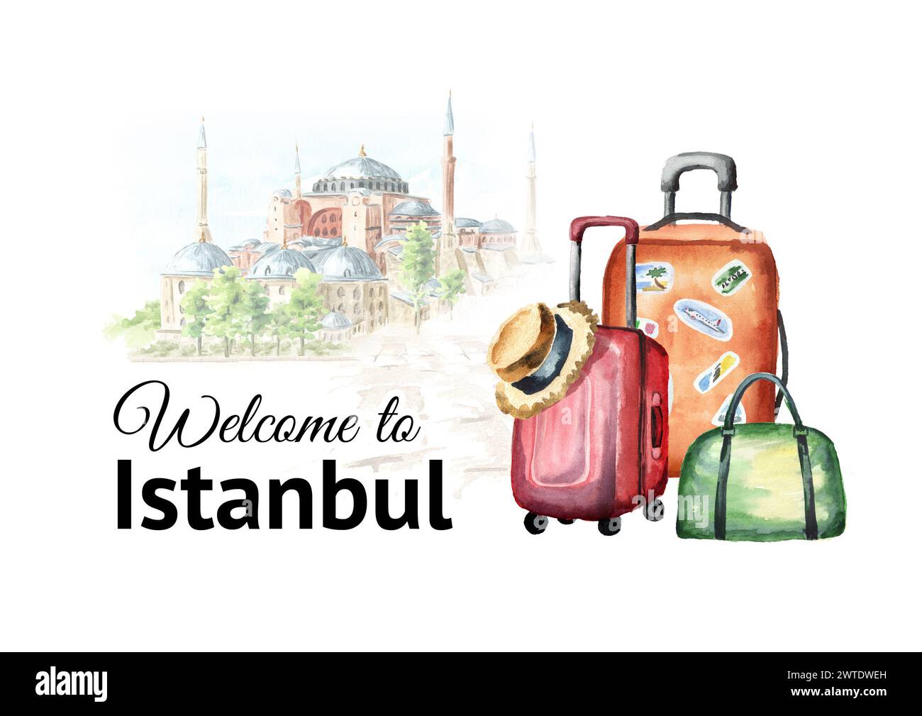 Welcome to Turkeyю Hagia Sophia mosque museum in Istanbul. Hand drawn ...