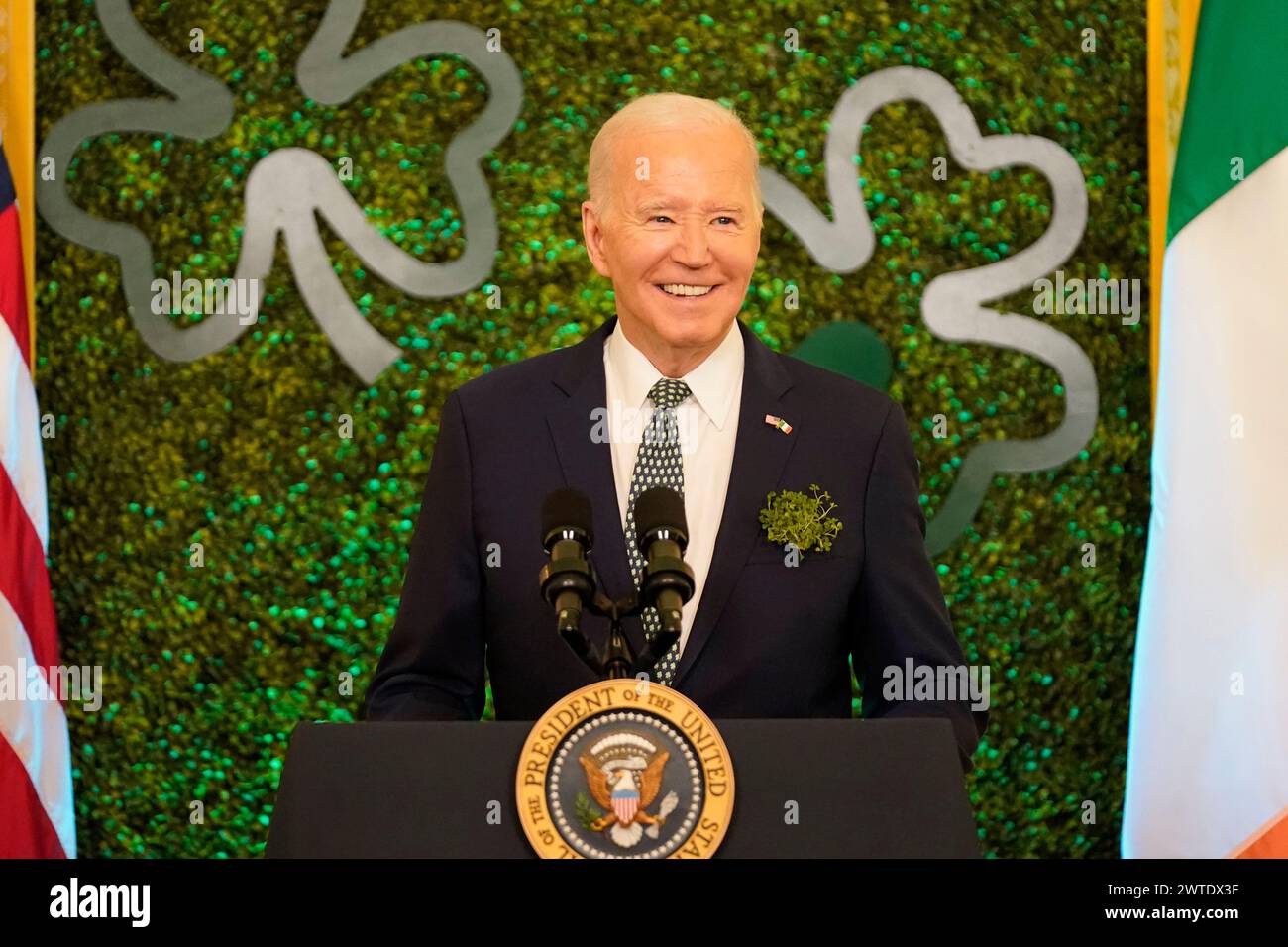 President Joe Biden delivers remarks during a St. Patrick's Day brunch ...