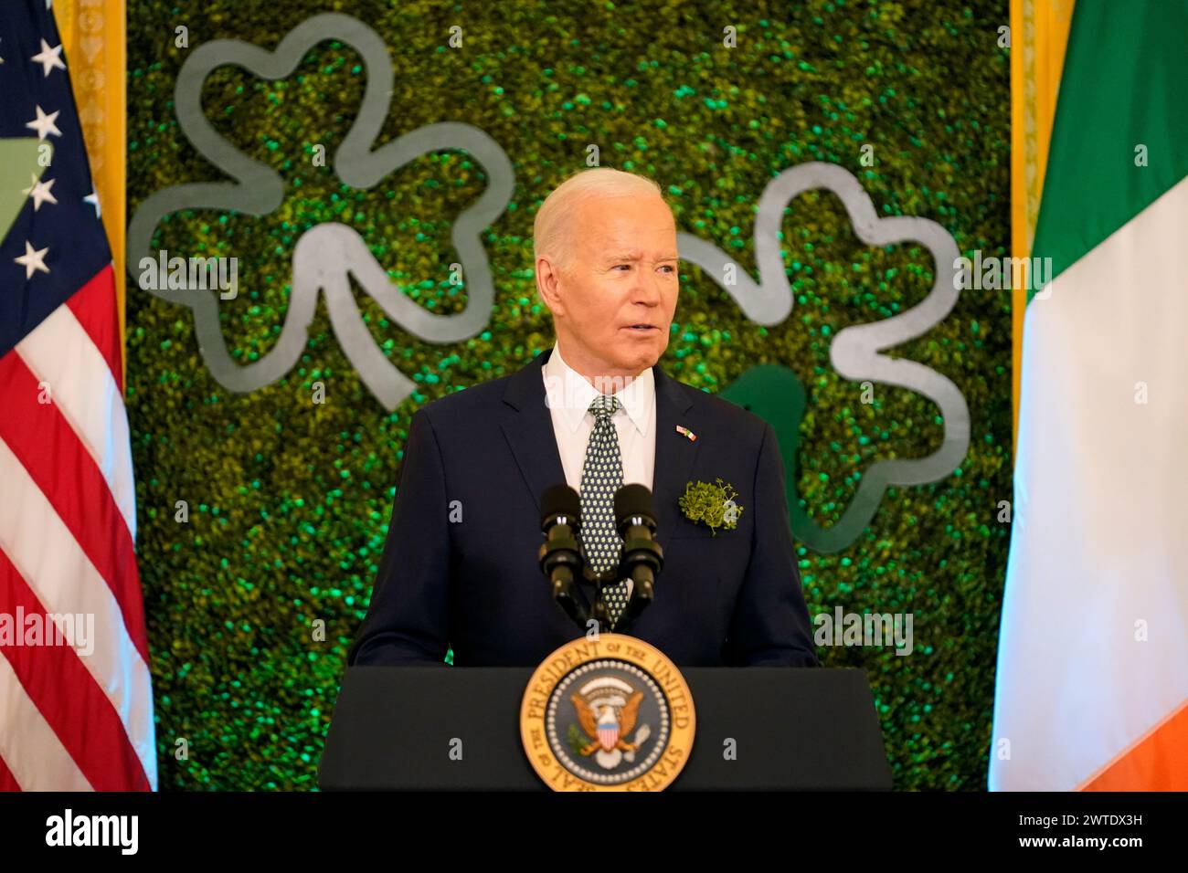 President Joe Biden delivers remarks during a St. Patrick's Day brunch ...