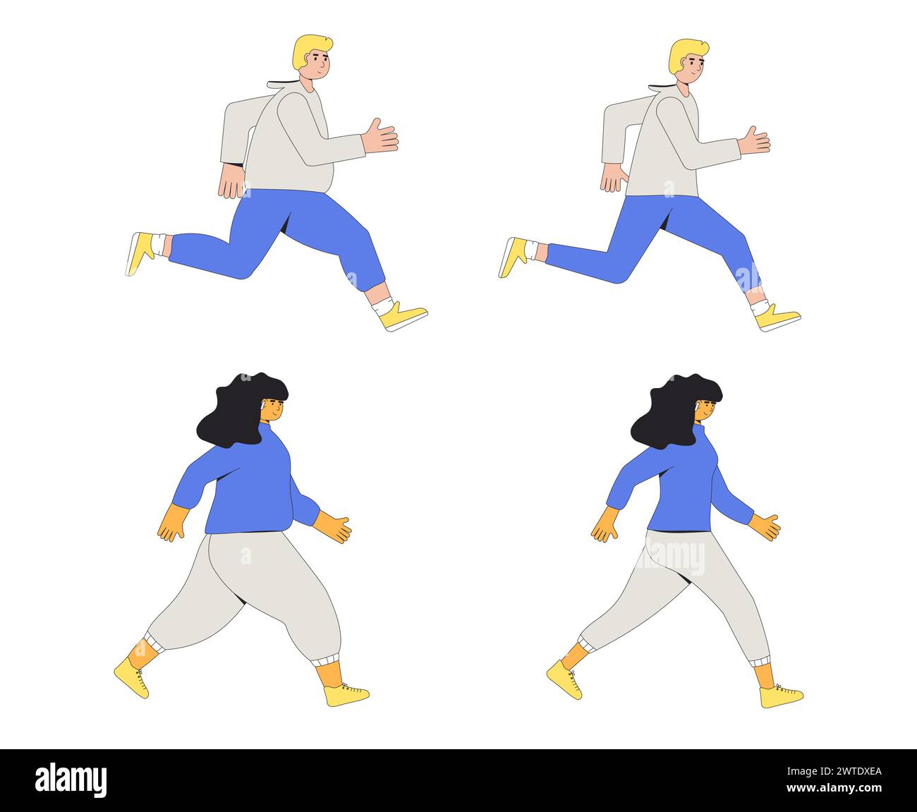Weight loss running woman and man sequence set. Before and after diet ... Weight loss running woman and man sequence set. Before and after diet ...