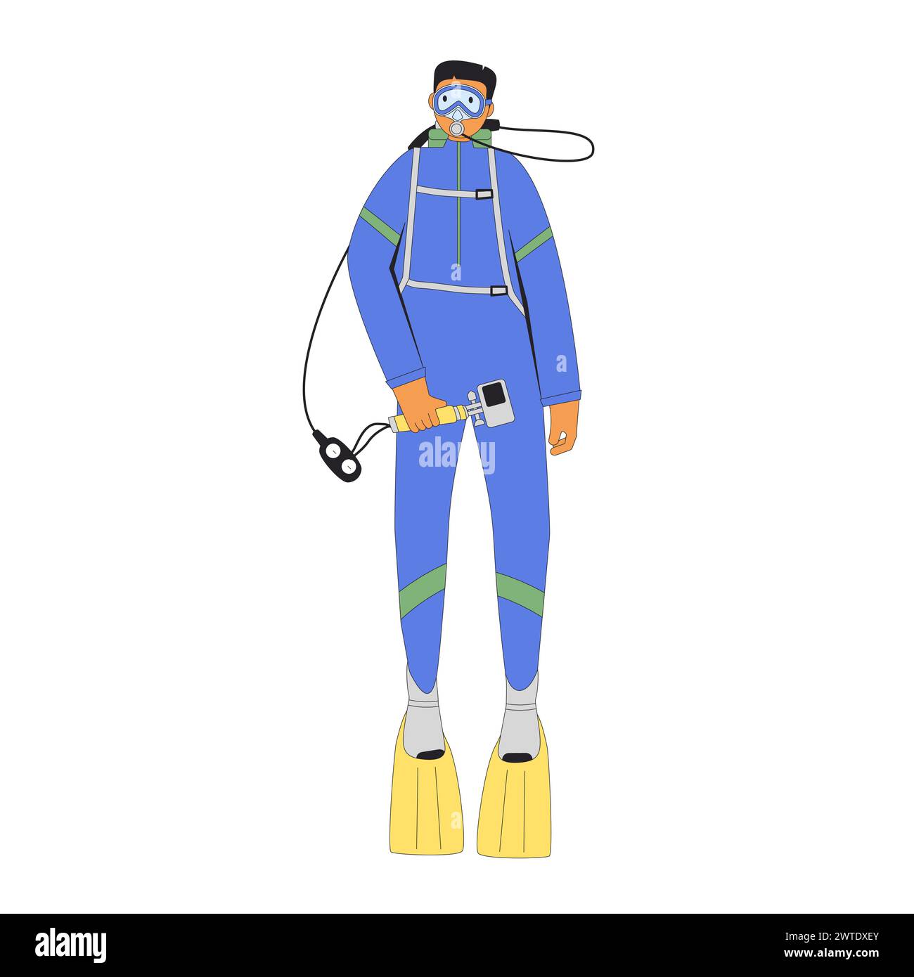 Diver man swimming in water suits, oxygen masks camera and equipment ...