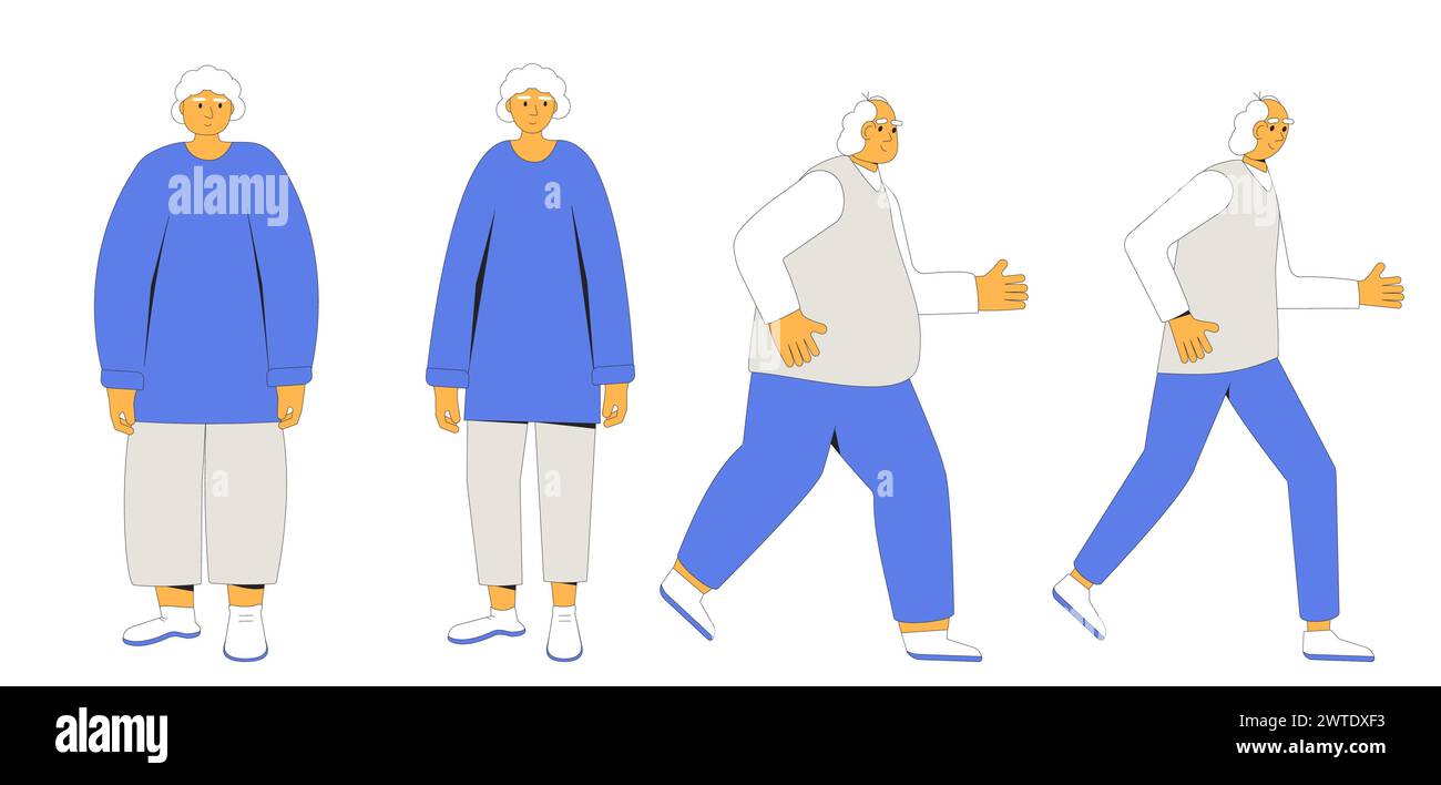 Weight loss elderly people sequence. Before and after sport exercises ...