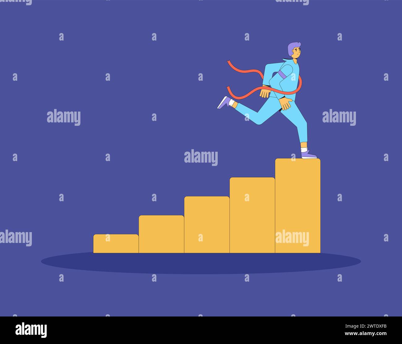 Business career ladder. Man climbing up stairs to reach goal ...