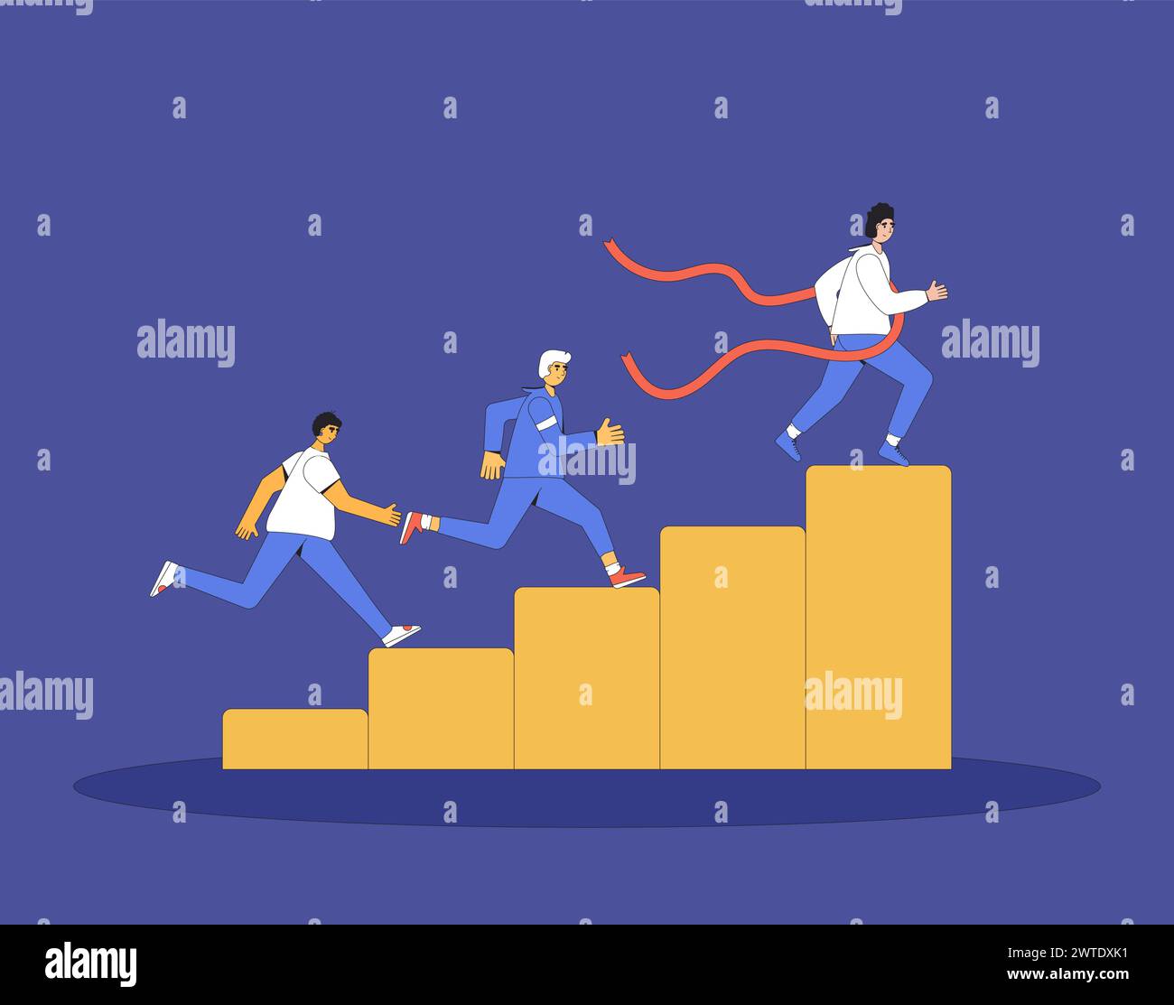 Business career ladder. Team wit product manager climbing up stairs to ...