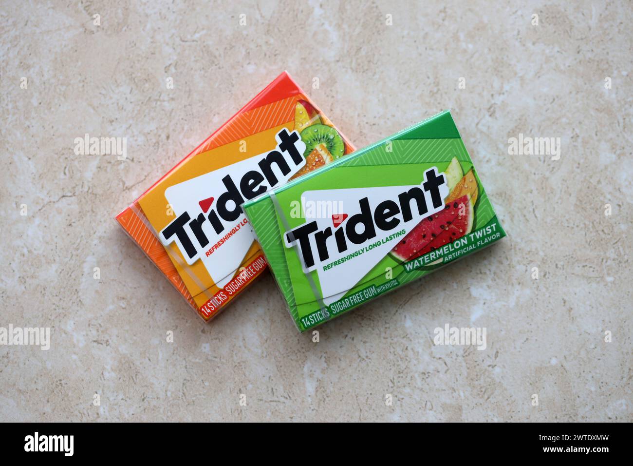 KYIV, UKRAINE - NOVEMBER 27, 2023 Trident chewing gum pack. Trident is ...