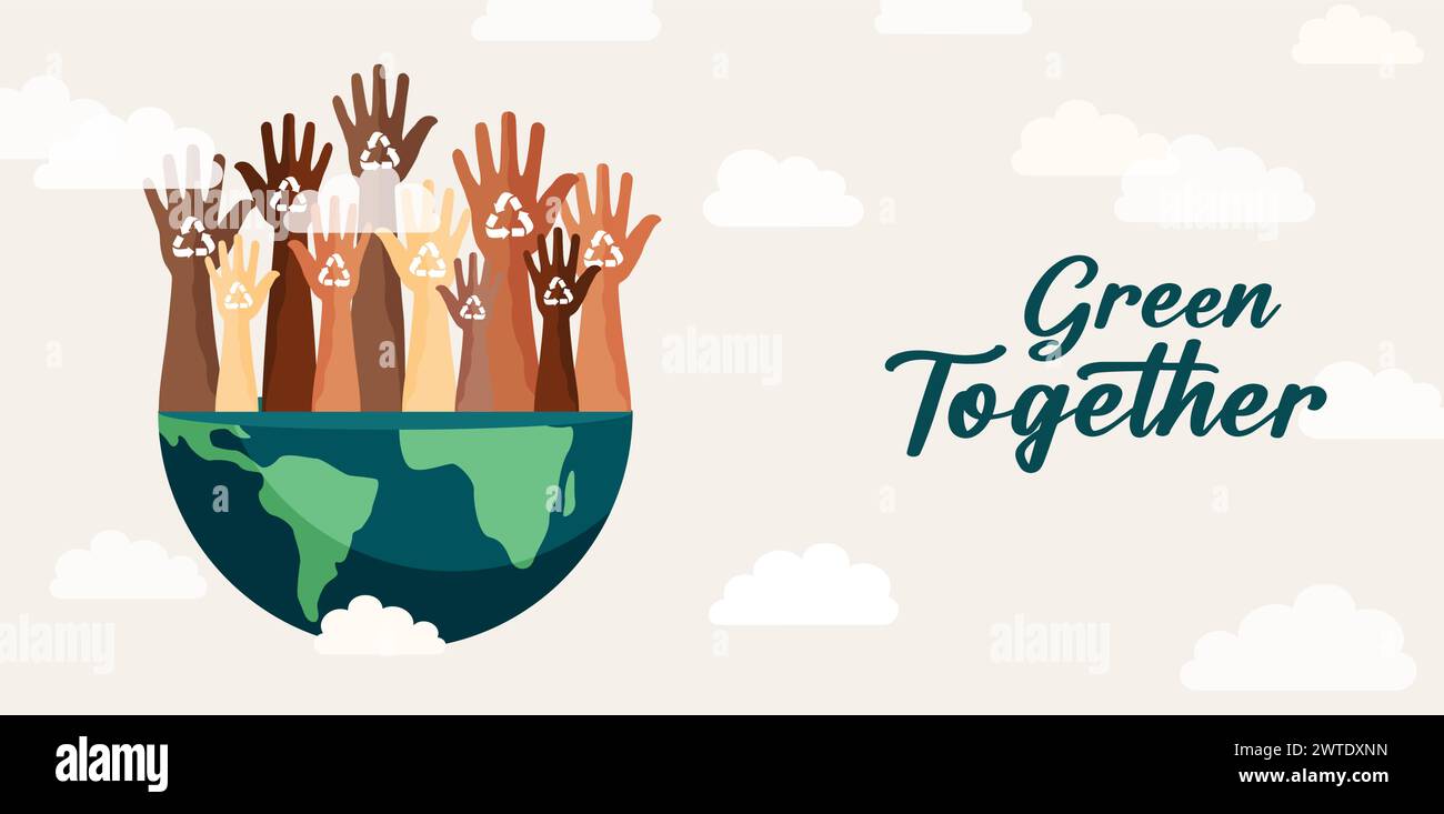 Hands in the air together , environment care working together concept ...