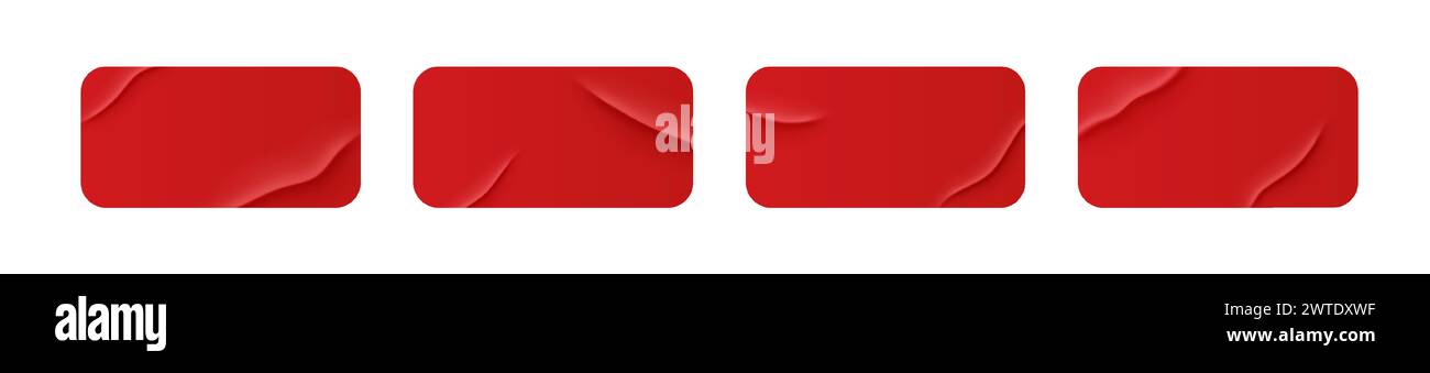 White stickers, glued paper patches and adhesive tapes with wrinkles ...