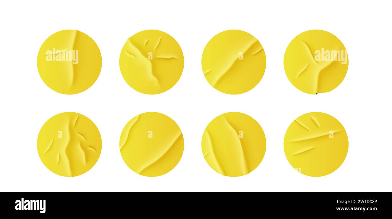 White stickers, glued paper patches and adhesive tapes with wrinkles ...