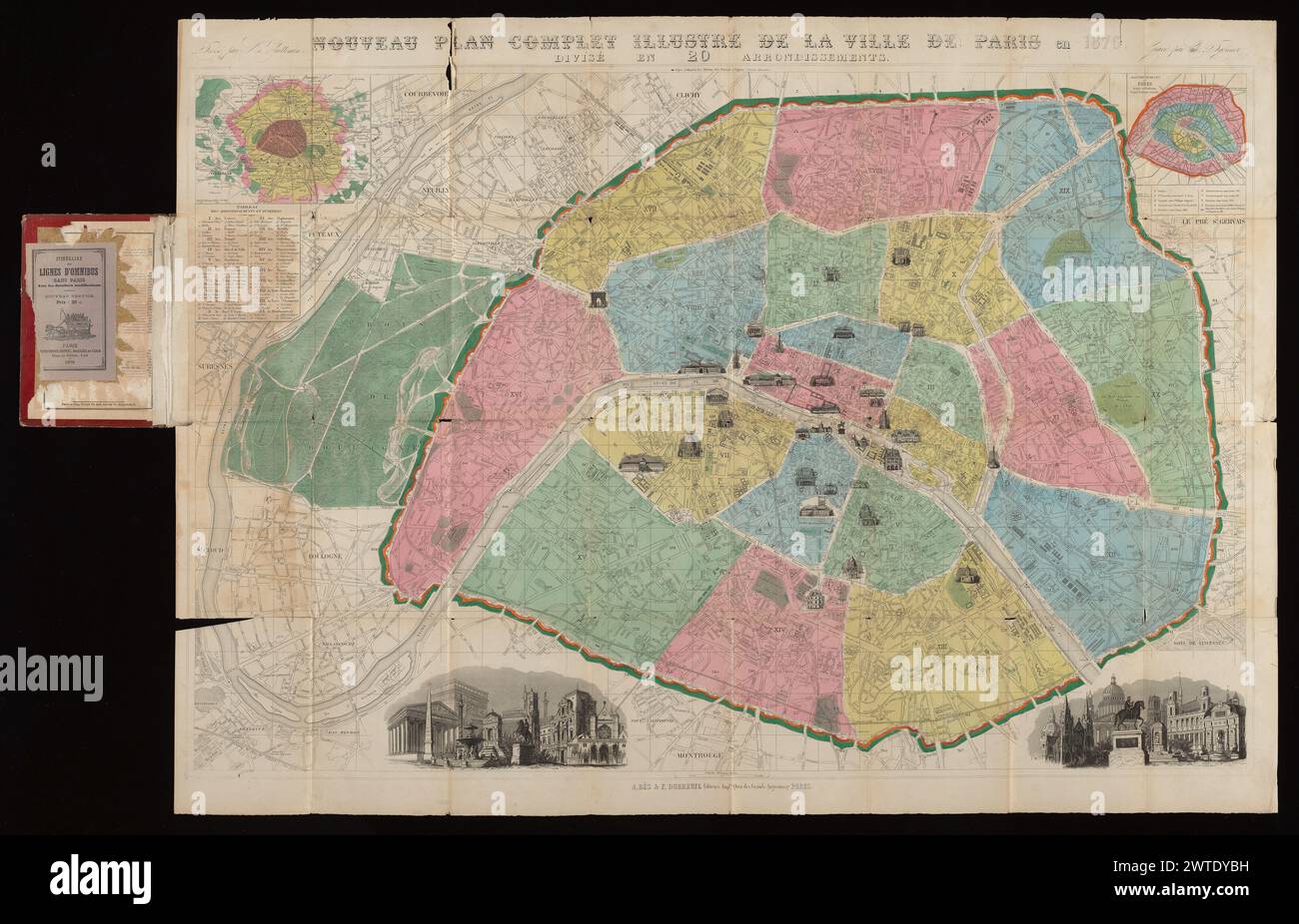 Nouveau plan complet illustré de la ville de Paris en 1876, divisé en ...